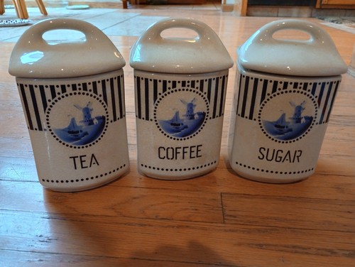 3 Piece Ceramic Tea, Coffee, and Sugar Cannister Set... Nautical | eBay