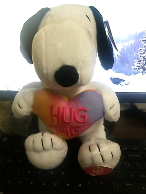 PEANUTS WHITE SNOOPY PLUSH 12" "HUG ME" PLAYS "LINUS & LUCY" VALENTINE ...