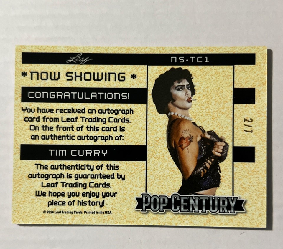 2024 Leaf Pop Century Tim Curry Autograph Now Showing Card Rocky Horror ...