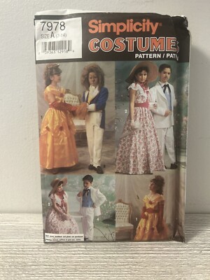 7978 Vintage Simplicity Sewing Pattern Girls Boys Costume Old South ...
