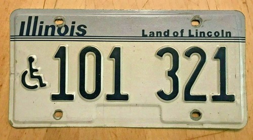 ILLINOIS DISABLED HANDICAPPED PERSON LICENSE PLATE " 101 321 " IL ...