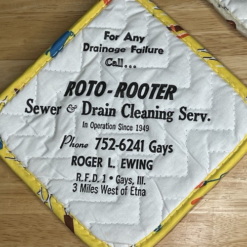 Vintage Advertising Pot Holders Quilted 1970's Set Roto-Rooter x 4 See ...
