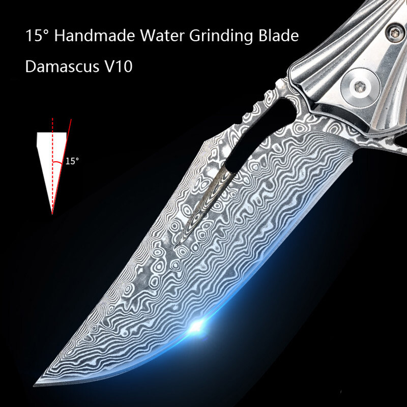 Damascus +15° Handcrafted Water Grinding Blade Shell Resin Scales ...