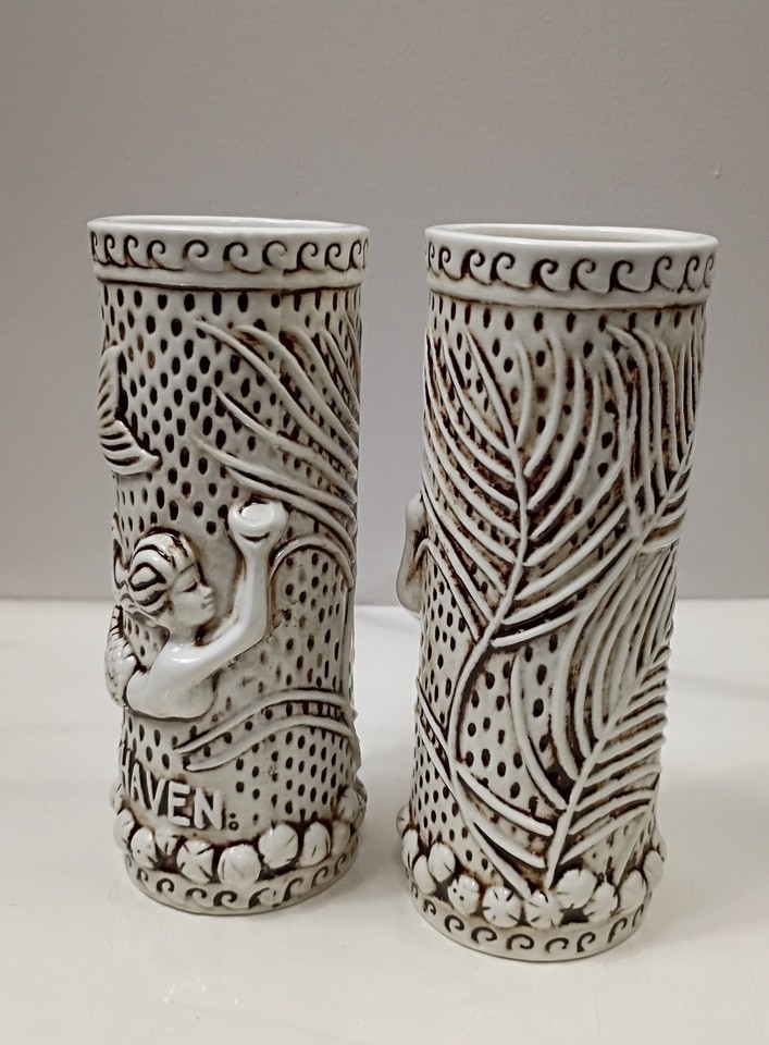 Set of 2 Tiki Rob Tall Rum Haven Mermaid 3D Seiren Glazed Ceramic ...