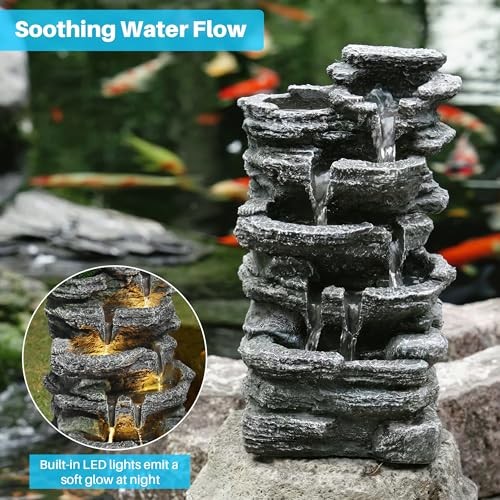 Patio Fountain 20 Inch Height Biling 5-Tier Cascading Rock Outdoor ...