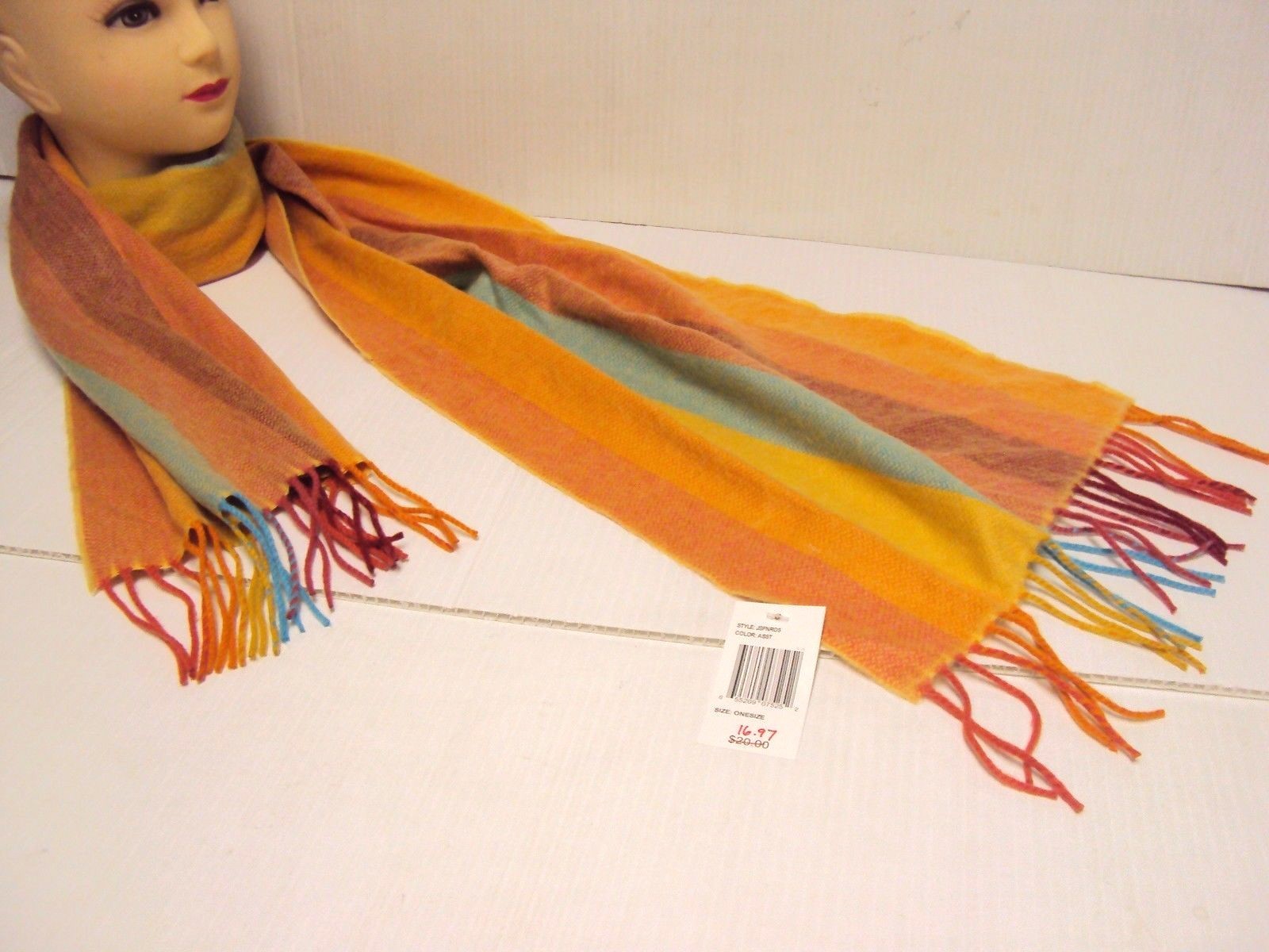 GNW 12x64" "Cashmere Feel" Fringe Women Scarf Wrap Muffler Striped ...