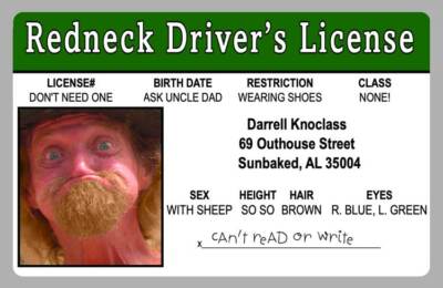 Red Neck Drivers License ID Card Novelty Card Hillbilly Redneck | eBay