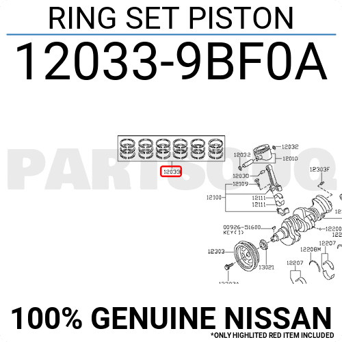 120339BF0A Genuine Nissan RING SET PISTON 12033-9BF0A | eBay