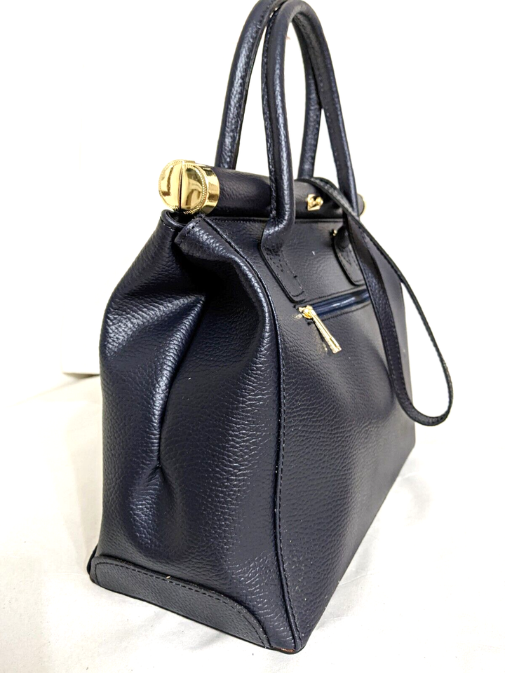 ITALIAN LOCK & KEY PEBBLED GRAIN LEATHER BAG HANDBAG SATCHEL - MADE IN ...