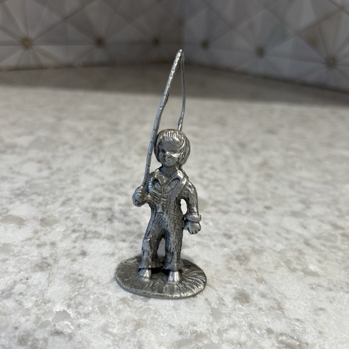 Rawcliffe PEWTER Boy With Fish On Fishing Pole Metal Miniature Figurine ...