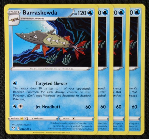 Pokemon Cards 4x Barraskewda 042/185 Playset Vivid Voltage NM/M | eBay