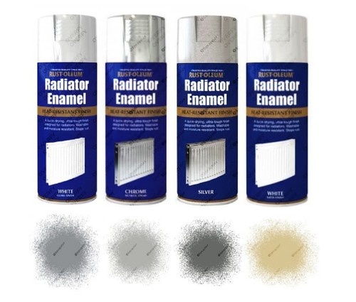 Rust-Oleum Radiator Enamel Spray Paint 400ml White Chrome Silver Cast ...
