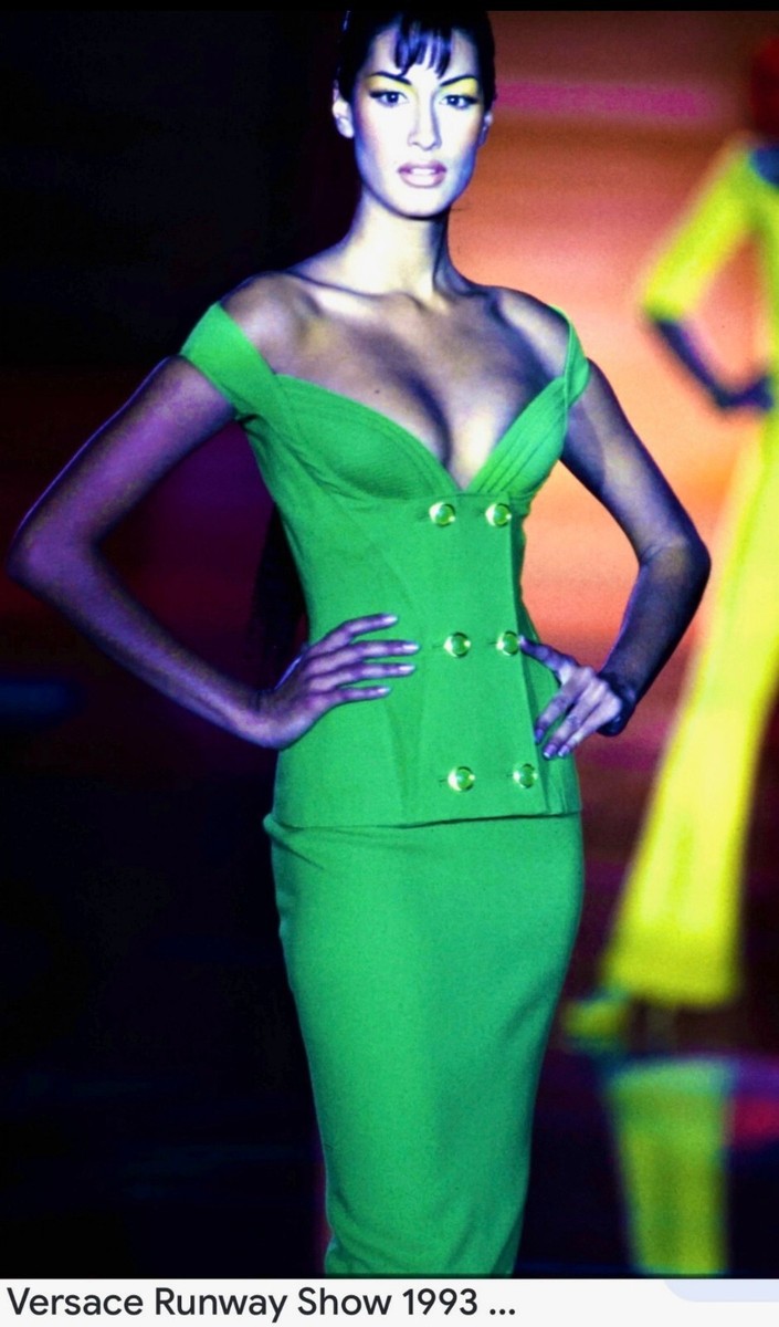 Gianni Versace 1993 Vintage Green 1990s 90 Bustier Jacket Gianni Versace 1993 Vintage Green 1990s 90 Bustier Jacket