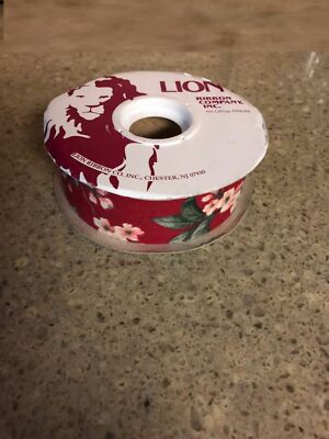 1-3/8" x 25 yd Lion Ribbon~Floral on Brick Red Background | eBay