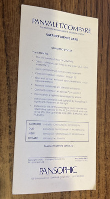 Panvalet - Program Management & Security System - User Ref. Card ...