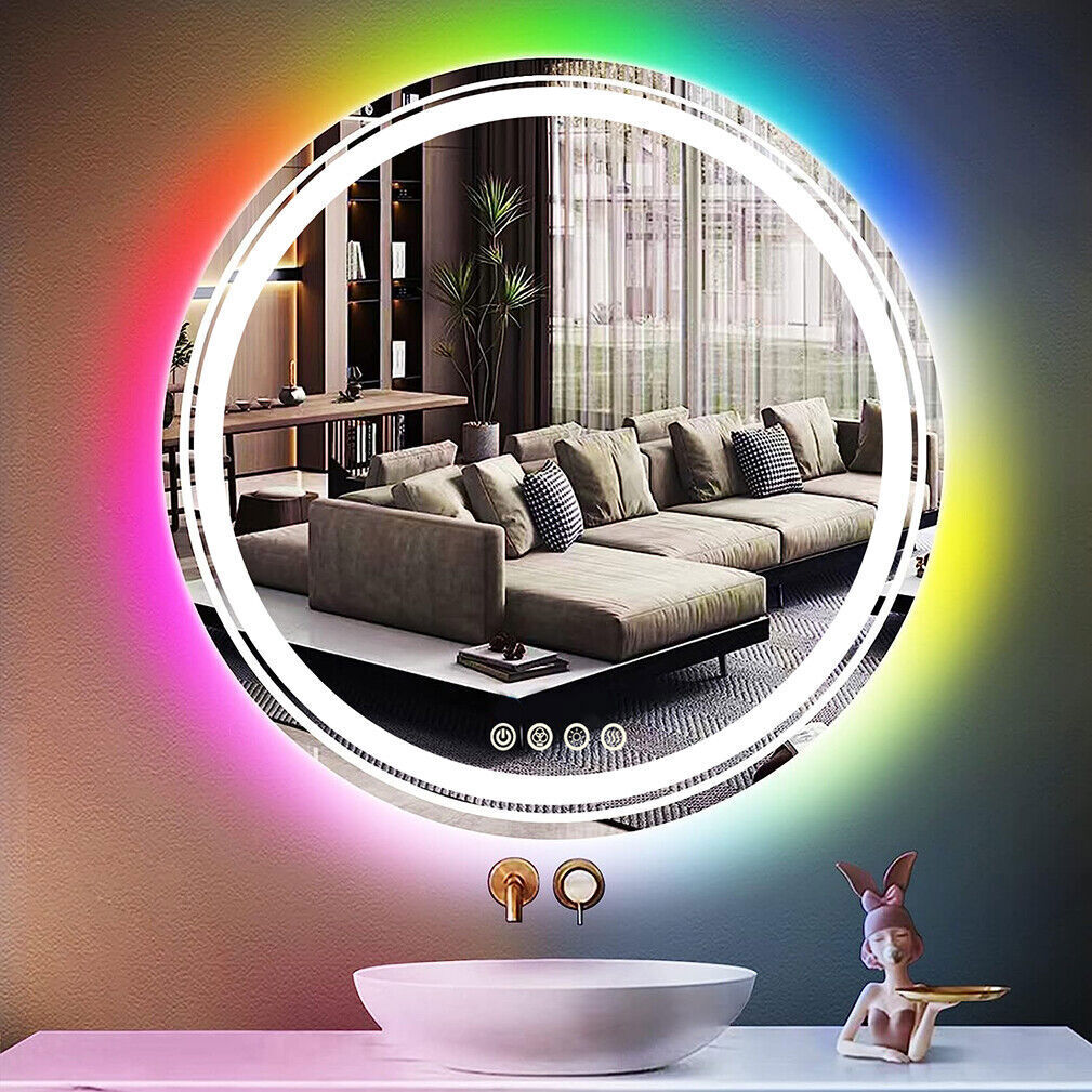 Round 24/32" LED Illuminated RGB Bathroom Mirror Front & Backlit ...