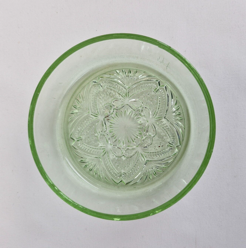 Small Green Round Depression Glass Bowl/Dish Floral Center 3.5cm x 11cm ...