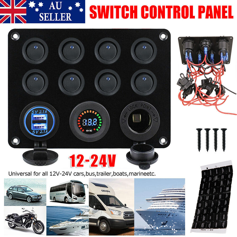 Car 8 Gang 12V Switch Panel LED Rocker USB ON-OFF Toggle For Boat ...