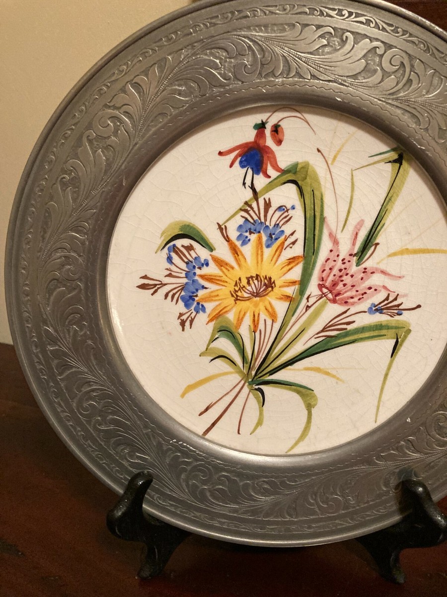 discount purchase price Vintage Gorgeous Pewter Rim w/Floral Signed ...