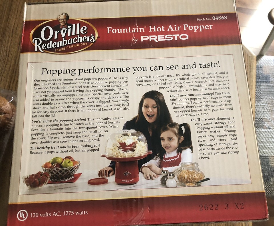 Orville Redenbacher'S Fountain Hot Air Popper Popcorn 20 Cups Red | eBay