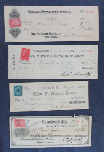 Lot of 4 Antique Bank Checks w/ Revenue Stamps 1878-1900 | eBay