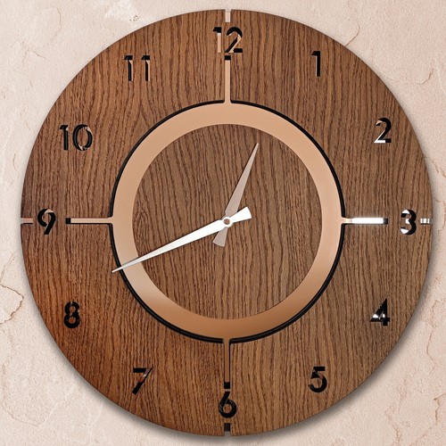 Oak Veneer Large Wooden Wall Clock, 20 inch, Mirrored Plexiglass Wood ...