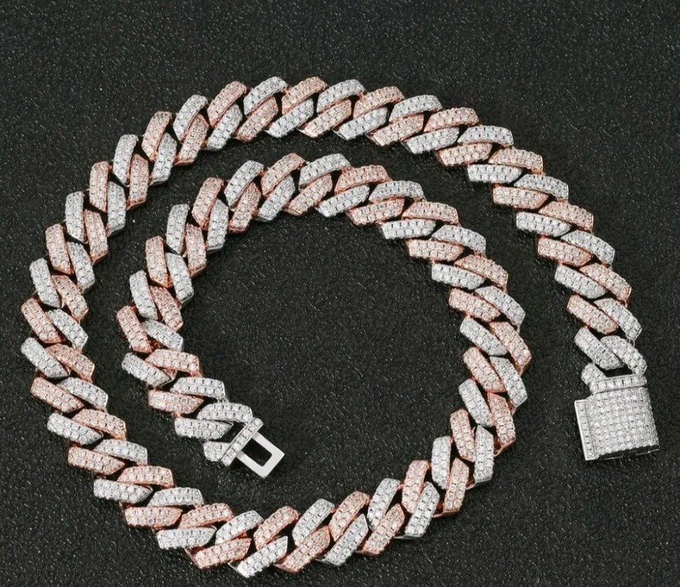 925 Silver 20mm Iced Out Moissanite Multicolor Cuban Link Chain 22inch ...