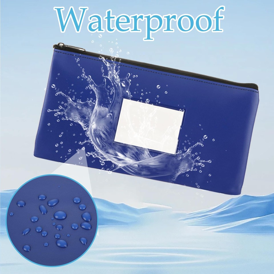 15 Pack Money Bags With Zipper Blue Leather Bank Bag 11x6 Inch Storage ...