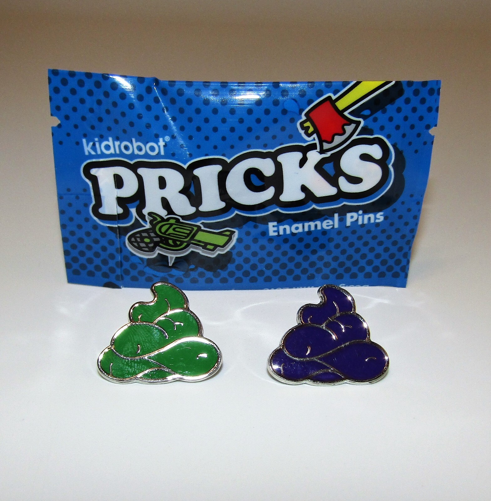 Kidrobot Pricks Enamel Pins Set of (2) Poop Piles Green & Purple New | eBay