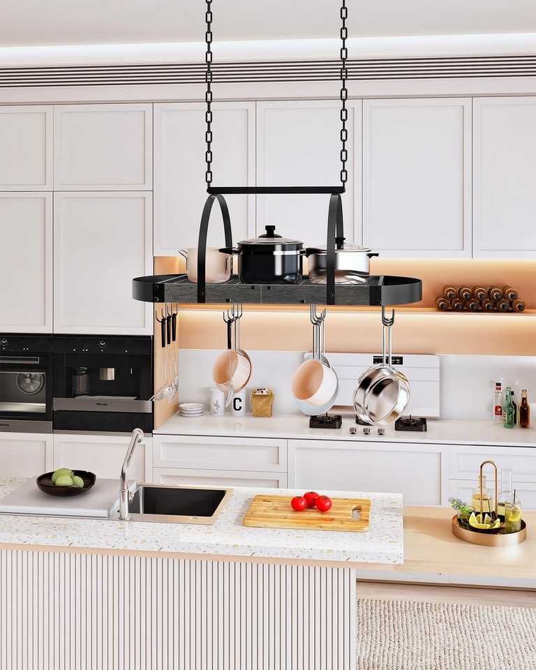 Hanging Pot Rack, Pot Hanger for Kitchen, Ceiling Mounted Pot Holder ...