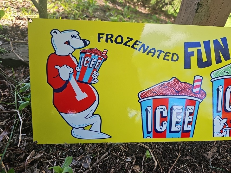 GIANT Porcelain ICEE Frozenater Sign Beverage slushy Gas Restaurant ...