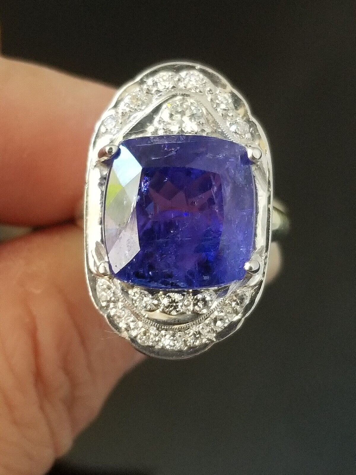 7TCW Beautiful Vintage Tanzanite Cushion VS Diamond 14k gold ring | eBay