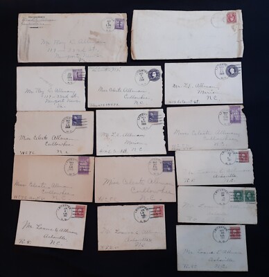Leicester NC 1917–1944 Covers x15 WCTC College Mail Allman Family Lot ...