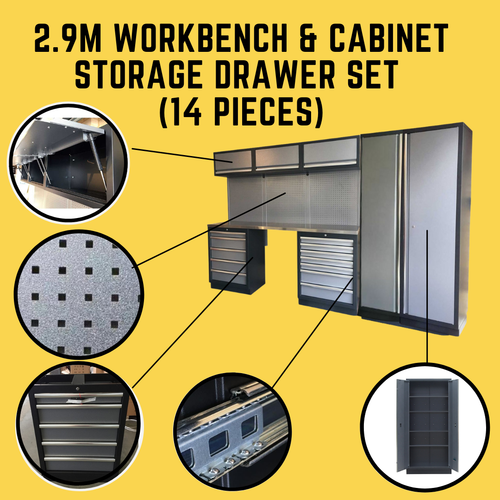 2.9M Workbench & Cabinet Storage Drawer Modular Set(14 Pieces) - S-GT ...