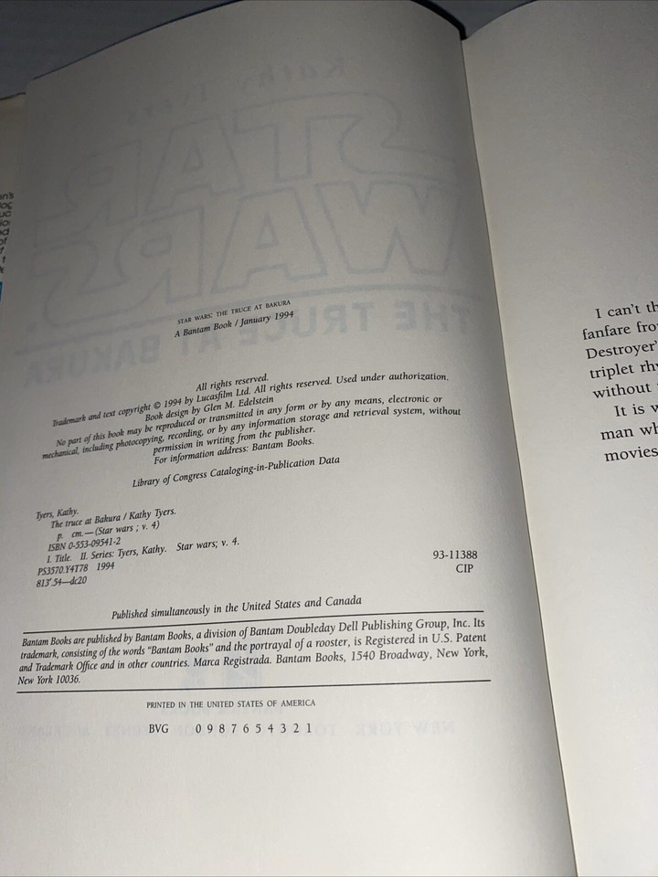 Star Wars TRUCE AT BAKURA 1st First Edition HARDCOVER DJ Kathy Tyers ...