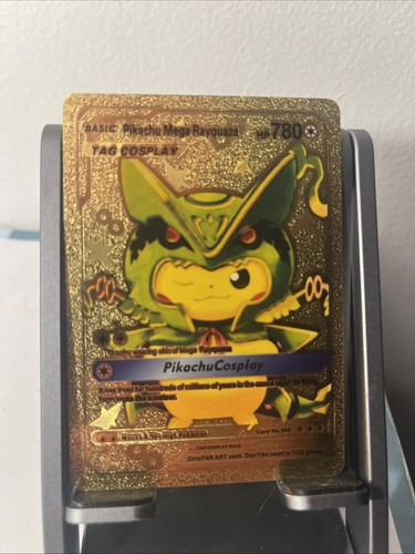 Pokémon Card Tag Cosplay Pikachu Mega Rayquaza 780HP Gold Foil Fan Art ...