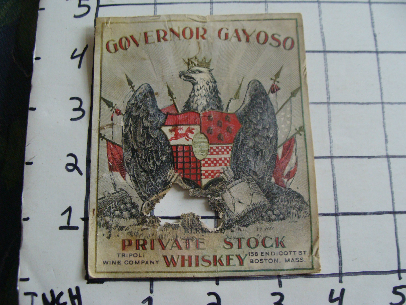 Original Vintage label: GOVERNOR GAYOSO Private Stock Whiskey BOSTON | eBay