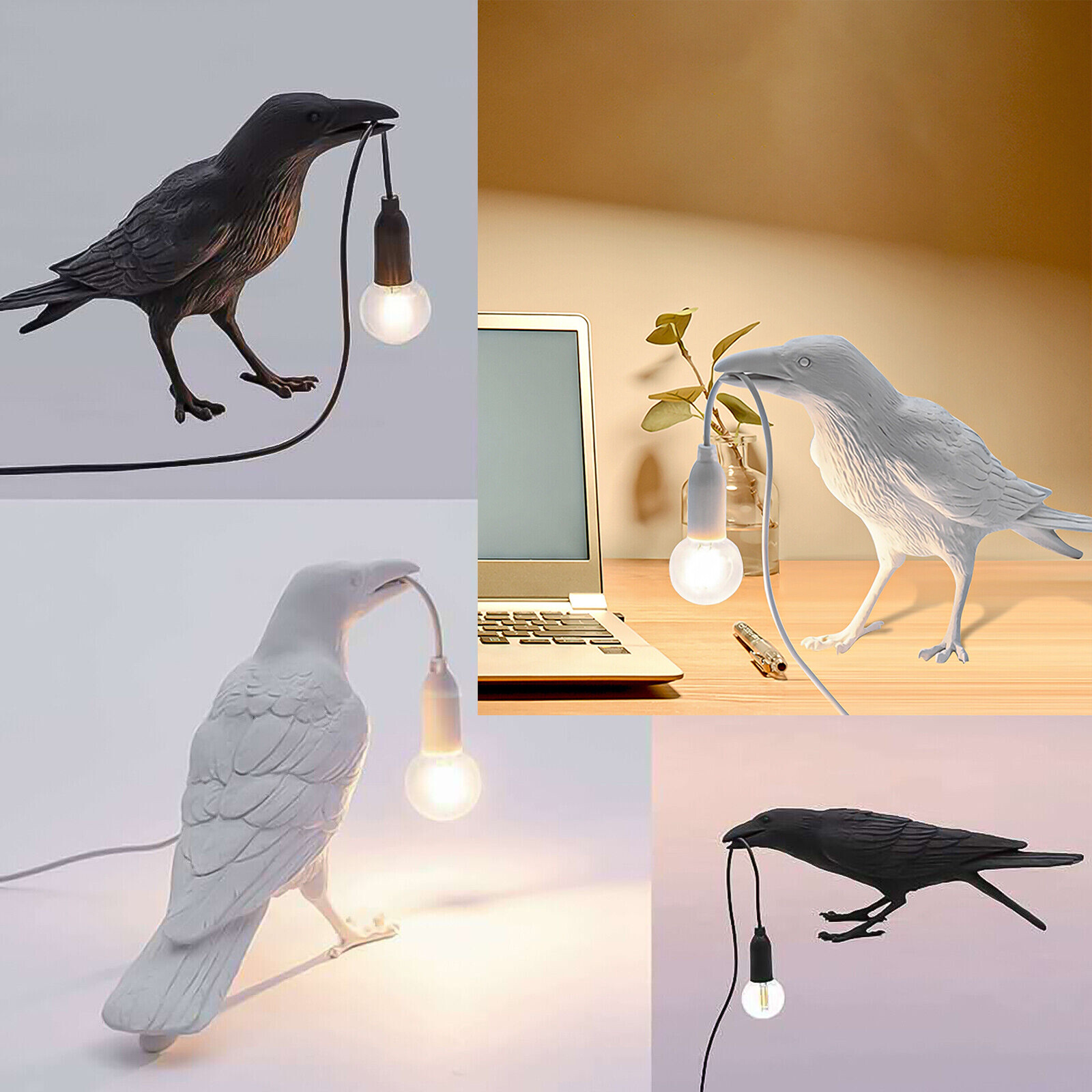 Resin Bird Desk Lamp Bedroom Raven Table Lamp Light Art Deco with 110V ...