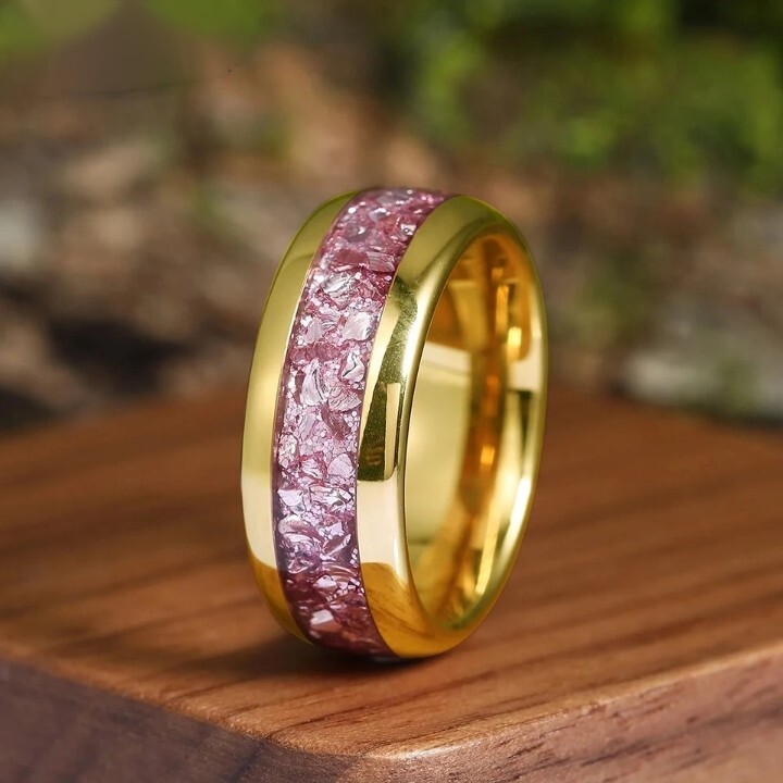 4/6/8MM Men Women Tungsten Carbide Ring Pink Morganite Inlaid Tungsten ...