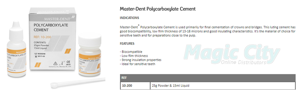 Master-Dent Dentonics Polycarboxylate Luting Cement Crowns & Bridges ...