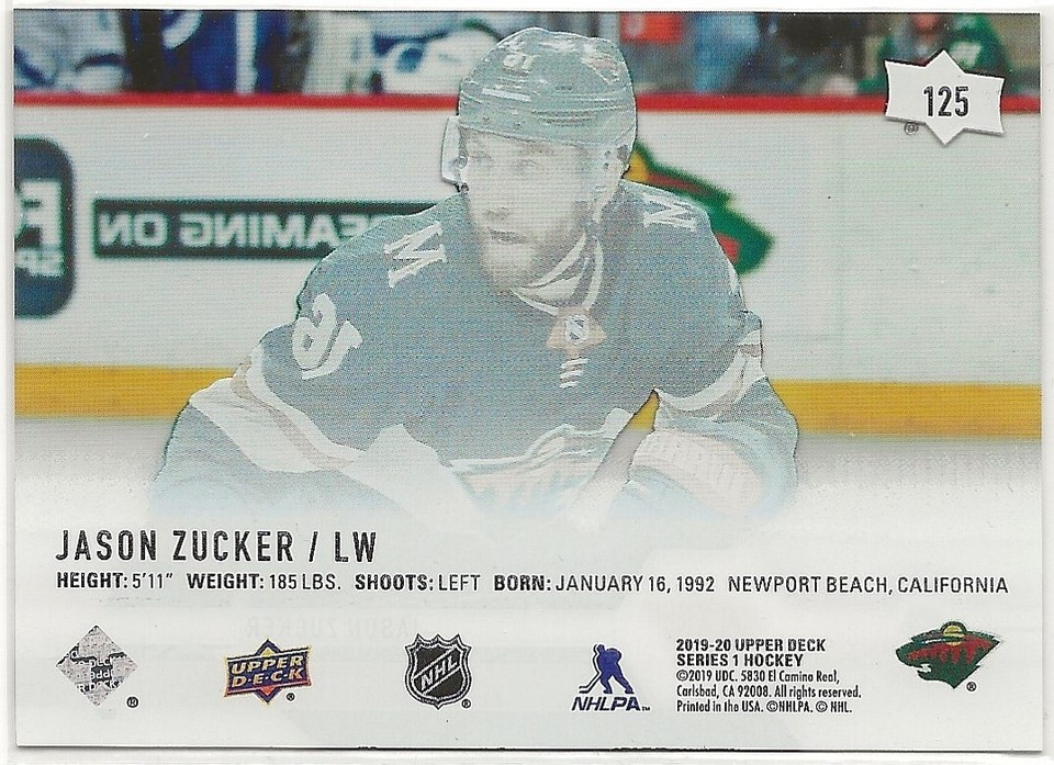 2019 2019-20 Upper Deck Clear Cut Parallel #125 Jason Zucker Minnesota ...