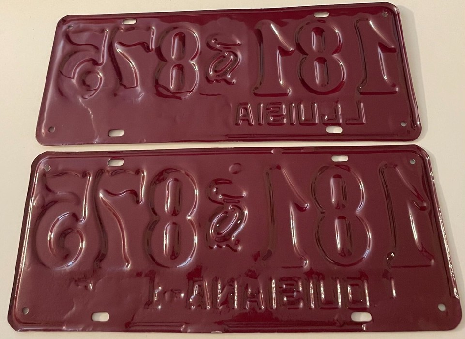 Vintage 1937 Louisiana License Plate Pair 181 875 Pelican RESTORED | eBay