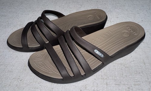 Crocs Brown Tan Rhonda Slide Wedge Sandals Women’s Size 6 Excellent ...