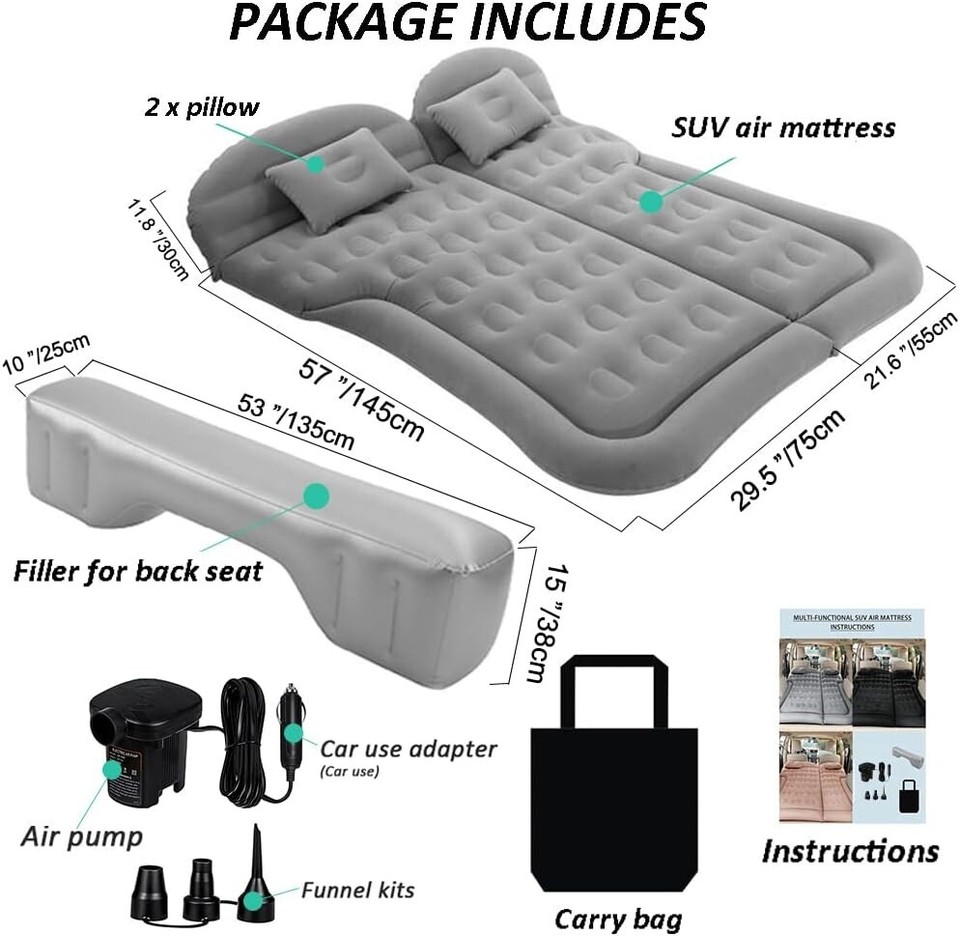 SUV Air Mattress Camping Bed Cushion Pillow - Inflatable Thickened Car ...