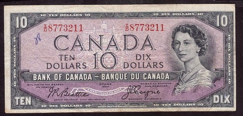 1954 Canada $10 Devils Face note Beattie Coyne BC32b I/D8773211 VF ...