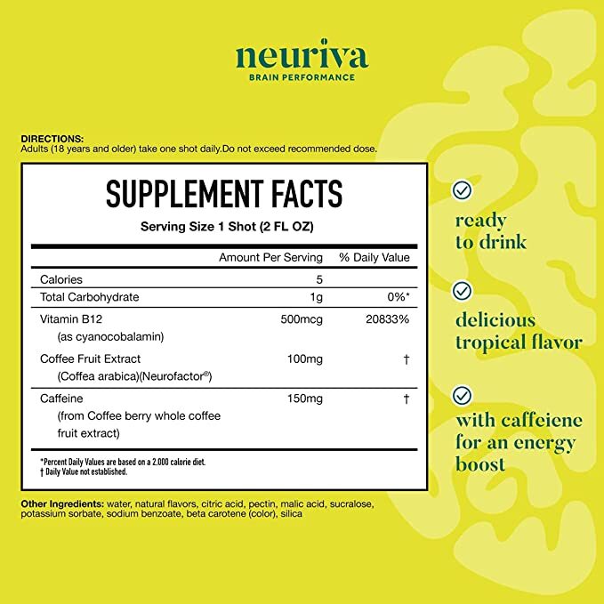 Brain + Energy Shots - Tropical 36/1.93 Ounce, Tropical, 69.48 Fl Ounce ...