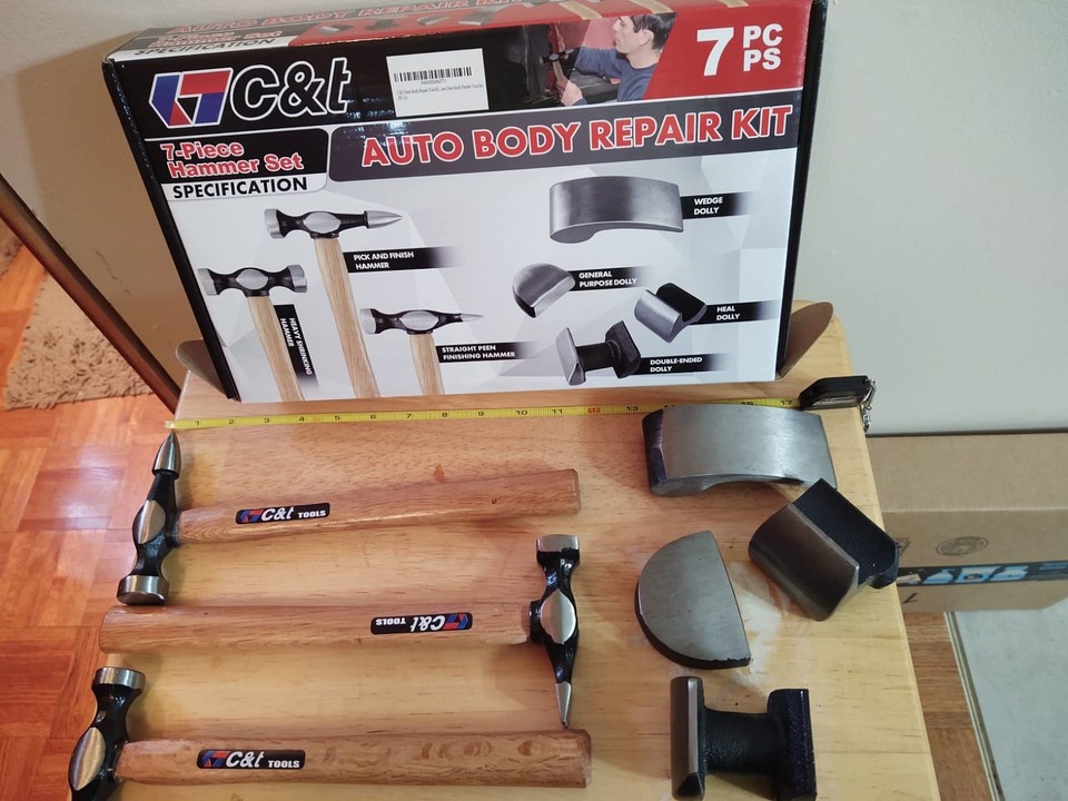 7 PC Auto Body Fender Repair Tool Hammer & Dolly Set Auto Body Repair ...