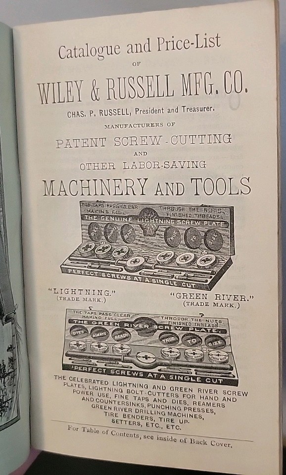 1889 Wiley & Russell Mfg. Co. Price List Machinery Tools Catalog ...