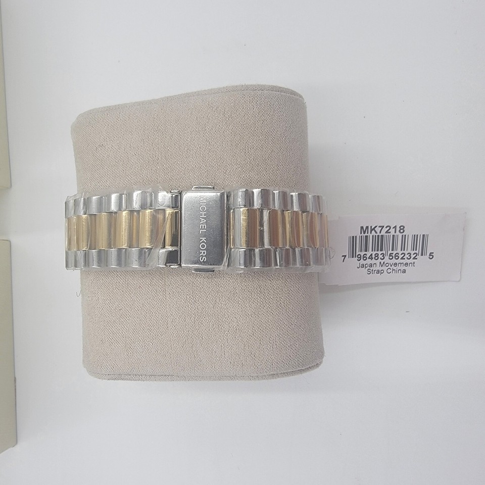 NWT MICHAEL KORS MK7218 Lexington Silver & Gold Tone 38mm Blue Dial ...