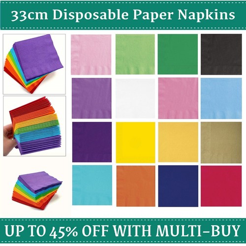 Paper Napkins Party Serviettes, 2 ply soft 33cm choice of 23 colours ...
